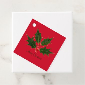 Holly Christmas Gift Favor Tags | Zazzle