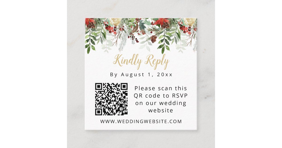 HOLLY Christmas Holiday Winter QR Code RSVP Card | Zazzle