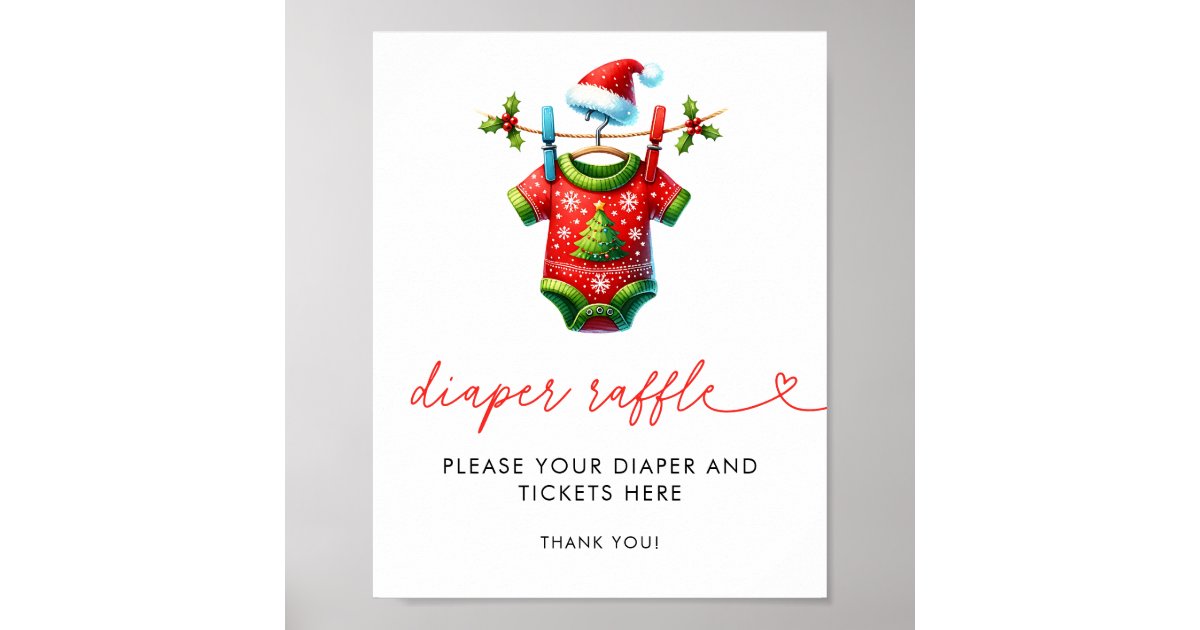 Holly Christmas Santa Baby Shower Diaper Raffle Poster | Zazzle