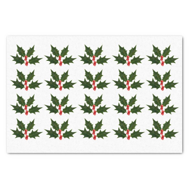 Holly Christmas Wrapping Gift Tissue Paper | Zazzle