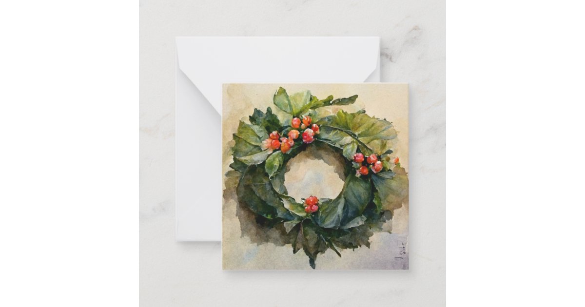 Holly Christmas wreath Note Card | Zazzle