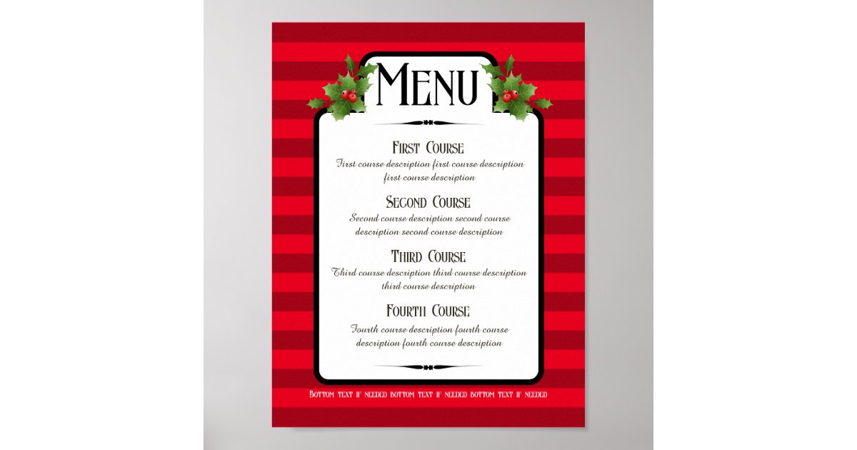 Holly dinner party Christmas holiday catering menu Poster | Zazzle