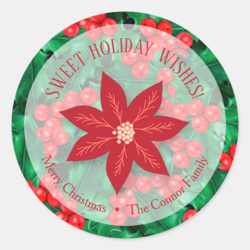 Holly Floral Christmas Homemade Holiday Baking Classic Round Sticker ...