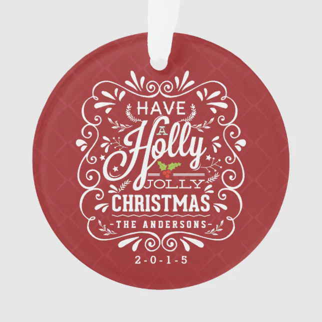 Holly Jolly Christmas Fancy Chalkboard Photo Ornament | Zazzle