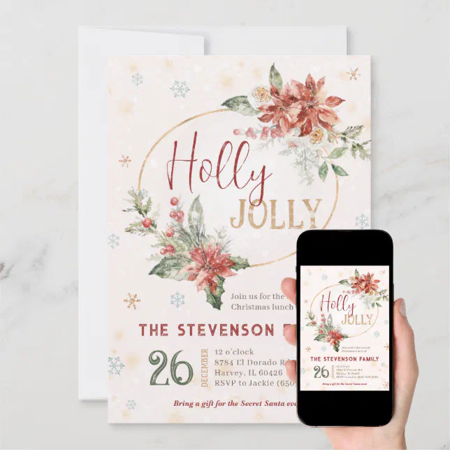 Holly Jolly Christmas Official Family Lunch Dinner Invitation | Zazzle