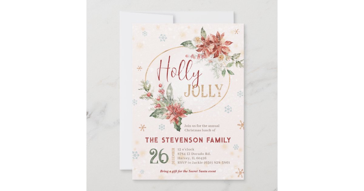 Holly Jolly Christmas Official Family Lunch Dinner Invitation | Zazzle