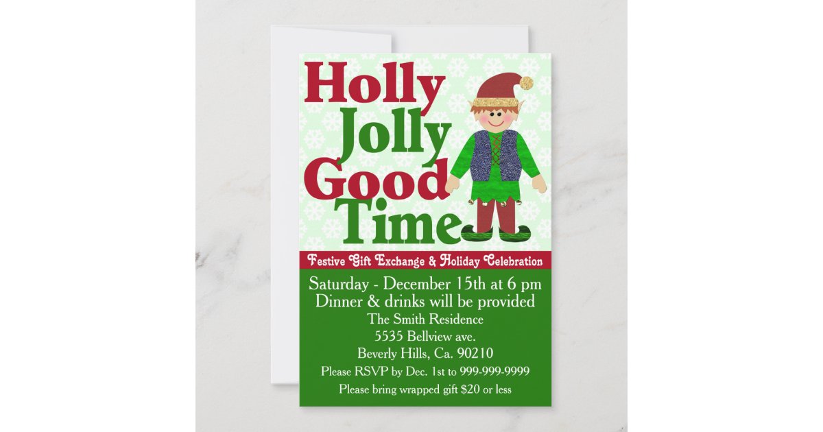 Holly Jolly Elf Gift Exchange Invitation | Zazzle