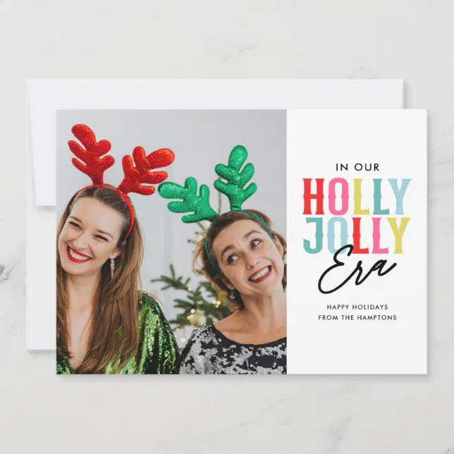 Holly Jolly Era Colorful Photo Holiday Card | Zazzle