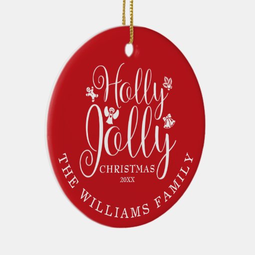 Holly Jolly Family Name Photo Christmas Holidays Ceramic Ornament | Zazzle
