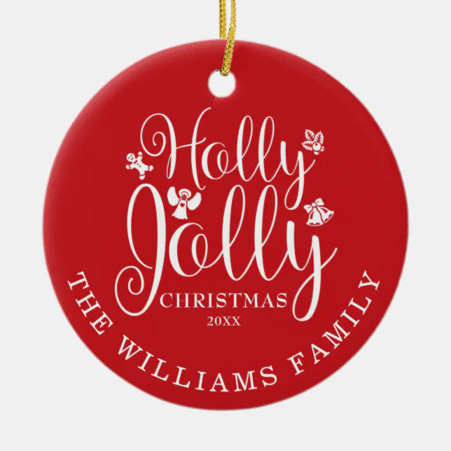 Holly Jolly Family Name Photo Christmas Holidays Ceramic Ornament | Zazzle