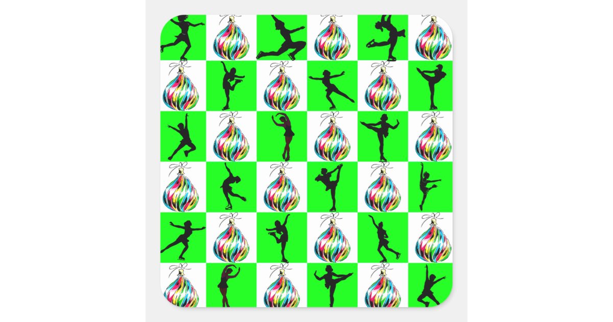 HOLLY JOLLY FIGURE SKATING CHRISTMAS DESIGN SQUARE STICKER | Zazzle