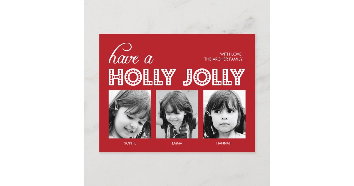 Holly Jolly Holiday Photo Card Postcard | Zazzle