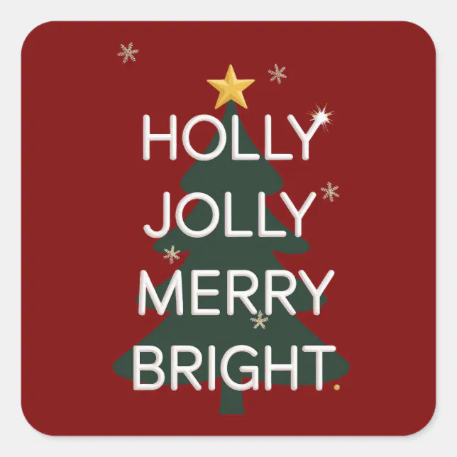 Holly Jolly Merry Bright Family Matching Christmas Square Sticker | Zazzle
