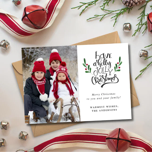 Holly Jolly Merry Christmas Photo Holiday Card | Zazzle