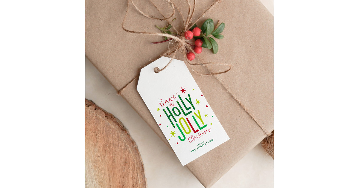 "Holly Jolly" Personalized Christmas Gift Tags | Zazzle