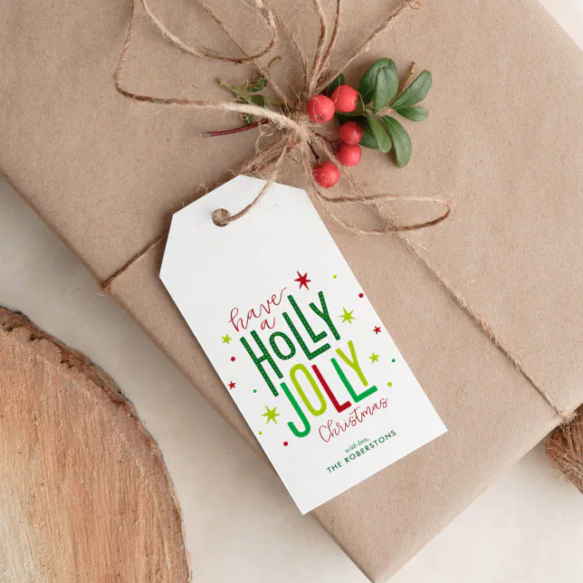 "Holly Jolly" Personalized Christmas Gift Tags | Zazzle