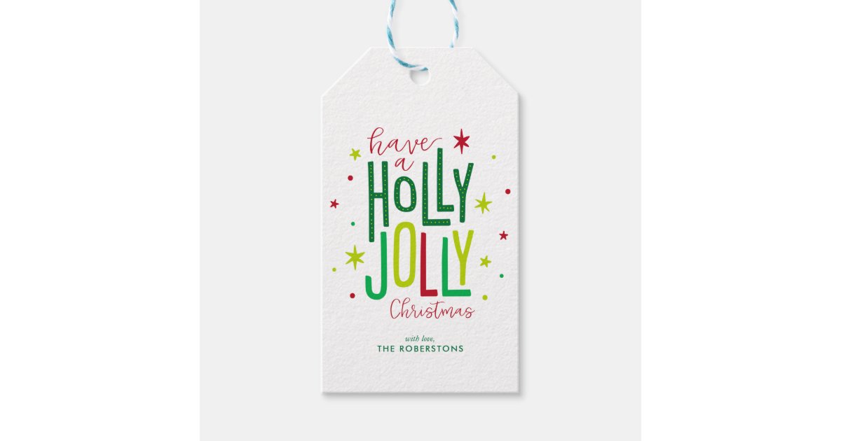 "Holly Jolly" Personalized Christmas Gift Tags | Zazzle