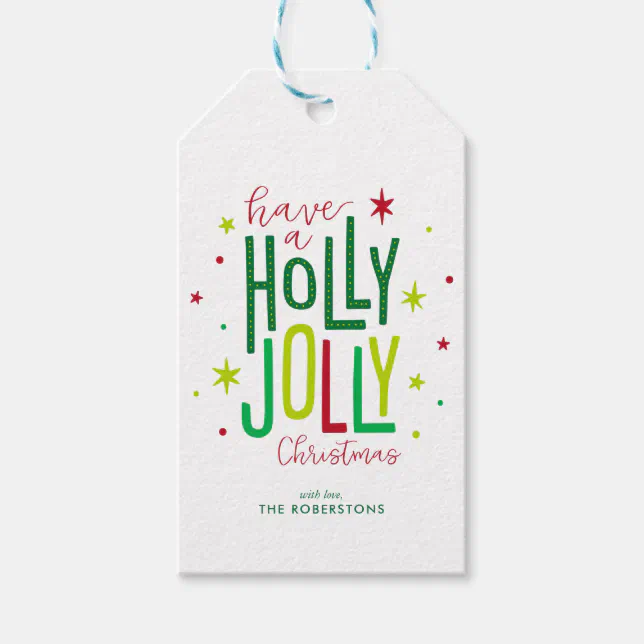 "Holly Jolly" Personalized Christmas Gift Tags | Zazzle