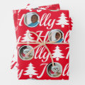 Holly Jolly Photo Collage Red White Christmas Wrapping Paper Sheets ...