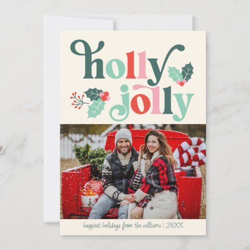 Holly Jolly Retro Family Photo Holiday Card | Zazzle