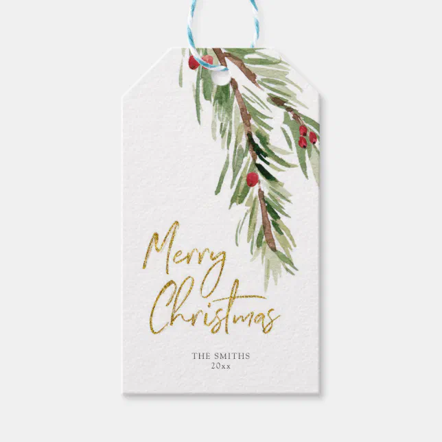 Holly Leaf watercolor foliage Christmas Gift Tags | Zazzle
