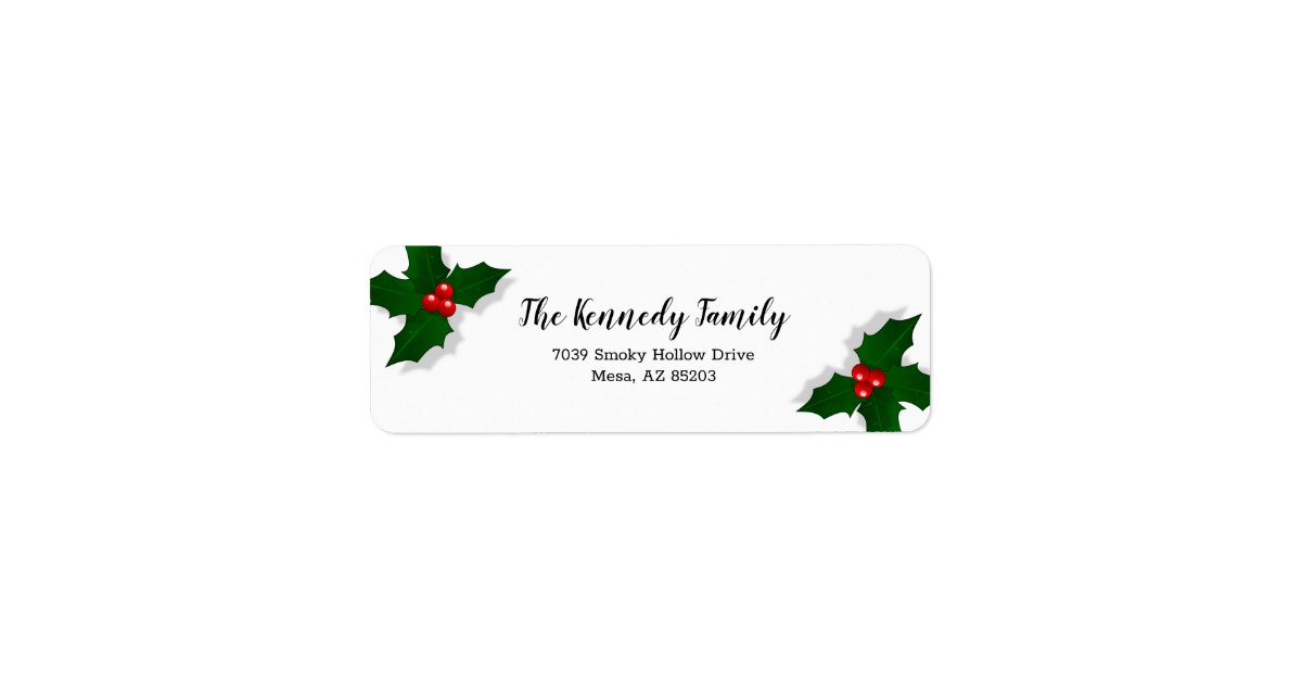 Holly Leaves And Berries Christmas Label | Zazzle