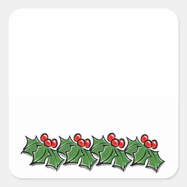 Holly Leaves, Holly berries, Christmas wreath Square Sticker | Zazzle