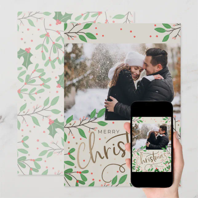 Holly Merry Christmas Photo Holiday Card | Zazzle