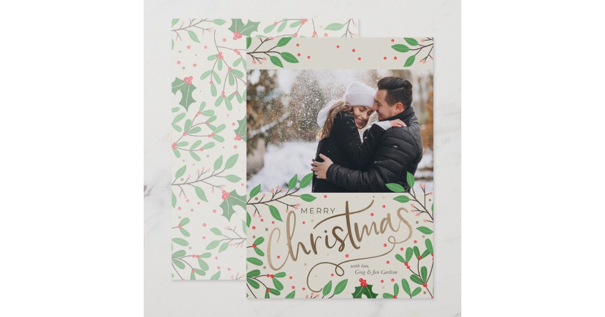 Holly Merry Christmas Photo Holiday Card | Zazzle