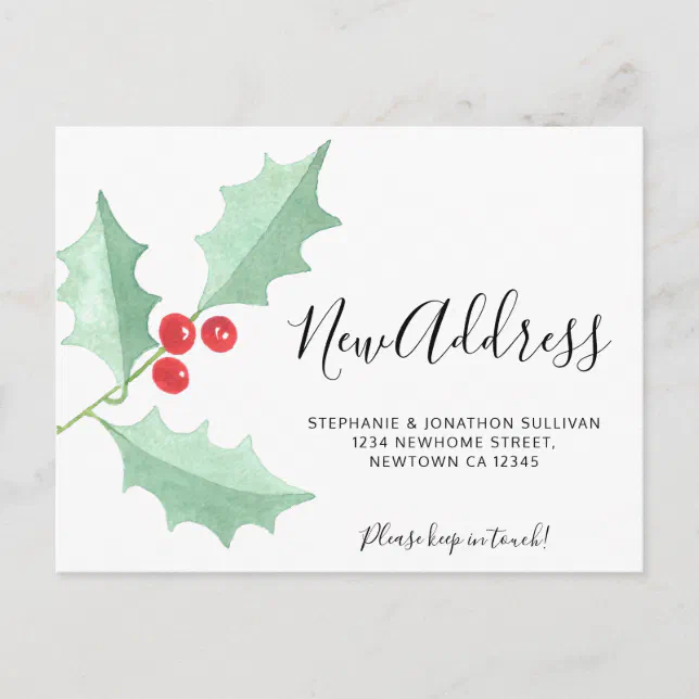 Holly New Address Moving Announcement Postcard | Zazzle