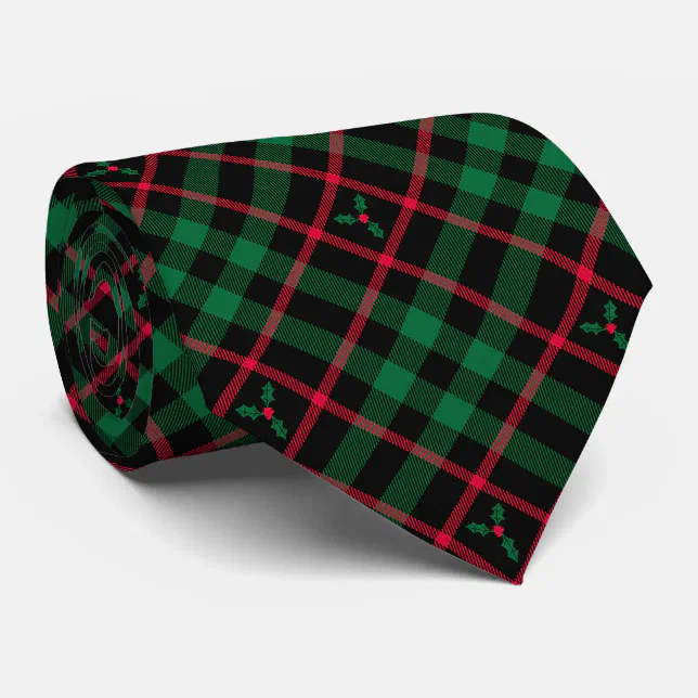 Holly Plaid l Christmas Pattern Neck Tie | Zazzle