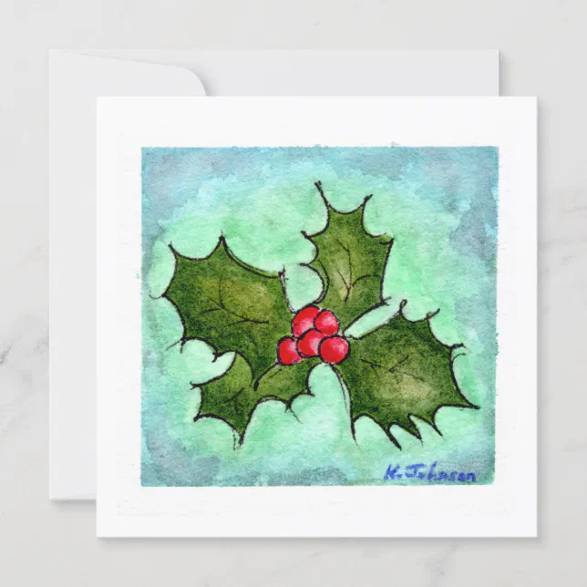 Holly Watercolor Christmas Card | Zazzle