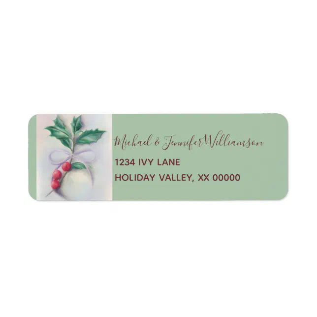 Holly with Bow Pastel Personalized Christmas Label | Zazzle