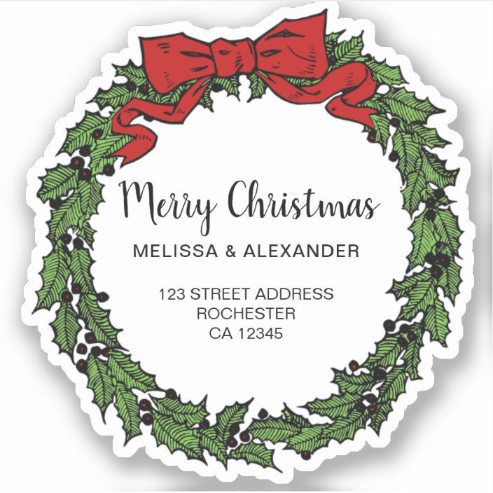 Holly wreath branch Merry Christmas envelope seals Sticker | Zazzle