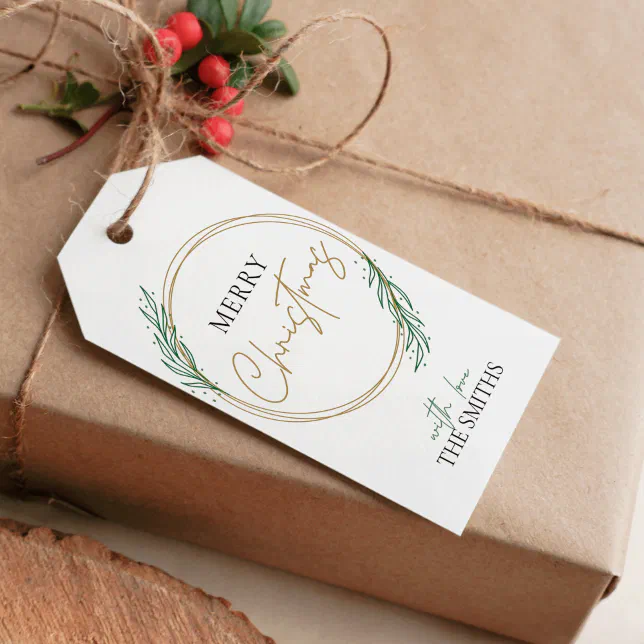 Holly Wreath Christmas Gift Tag Greenery | Zazzle