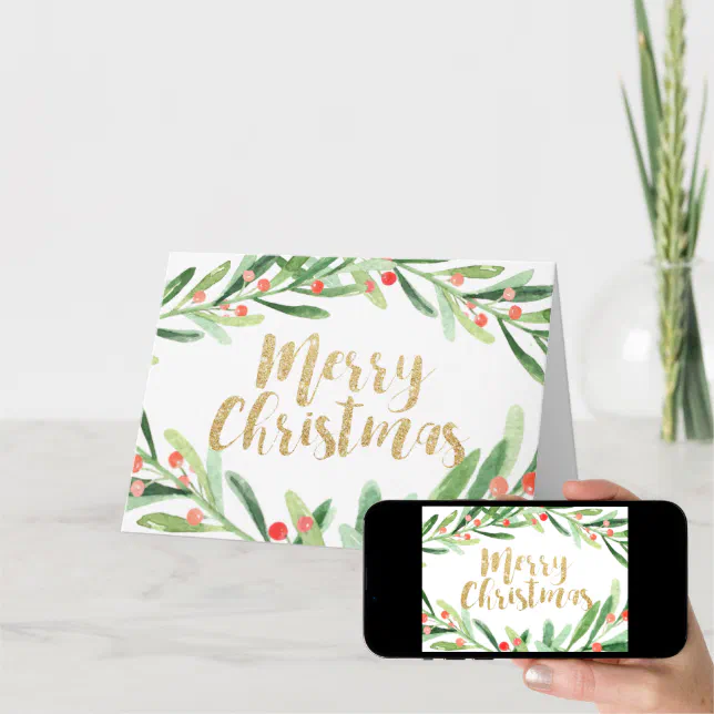 Holly Wreath Christmas Holiday Card | Zazzle