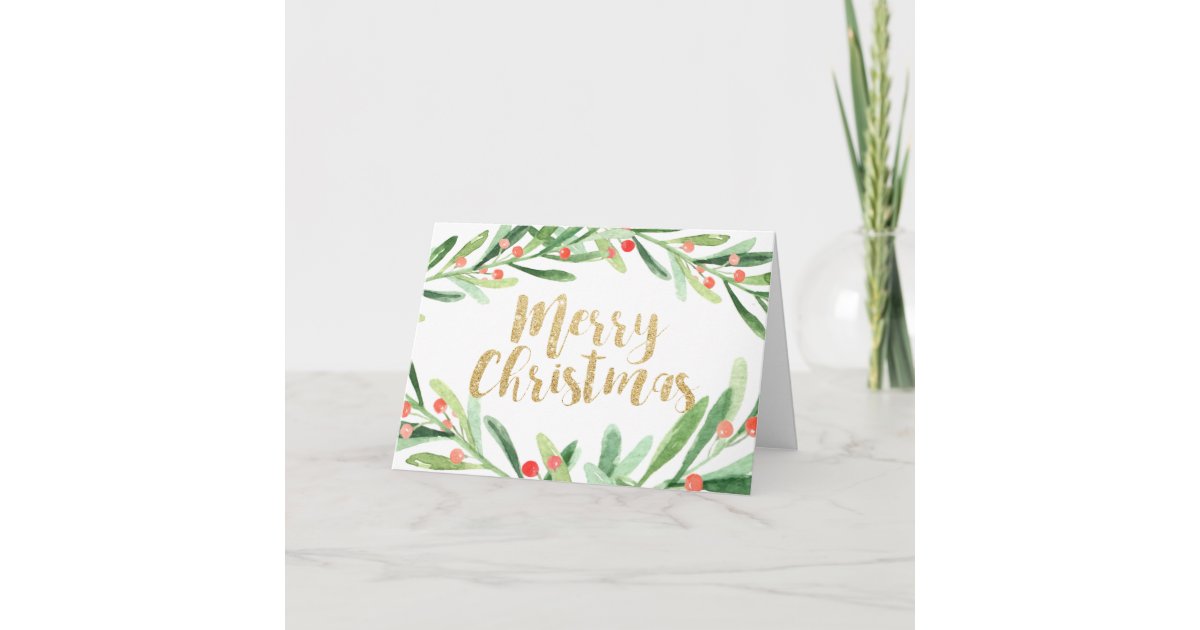Holly Wreath Christmas Holiday Card | Zazzle