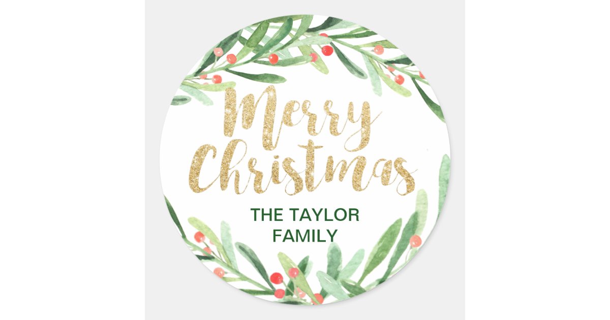 Holly Wreath Merry Christmas Classic Round Sticker | Zazzle.com