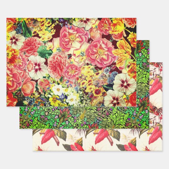 Hollywood Floral Botanical Sampler Wrapping Paper Sheets | Zazzle.com