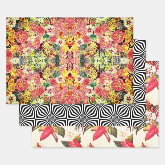 Hollywood Floral Op-Art Sampler Wrapping Paper Sheets | Zazzle.com