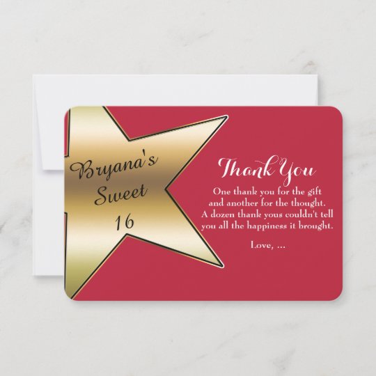 Hollywood Gold Star Red Thank You Cards | Zazzle.com