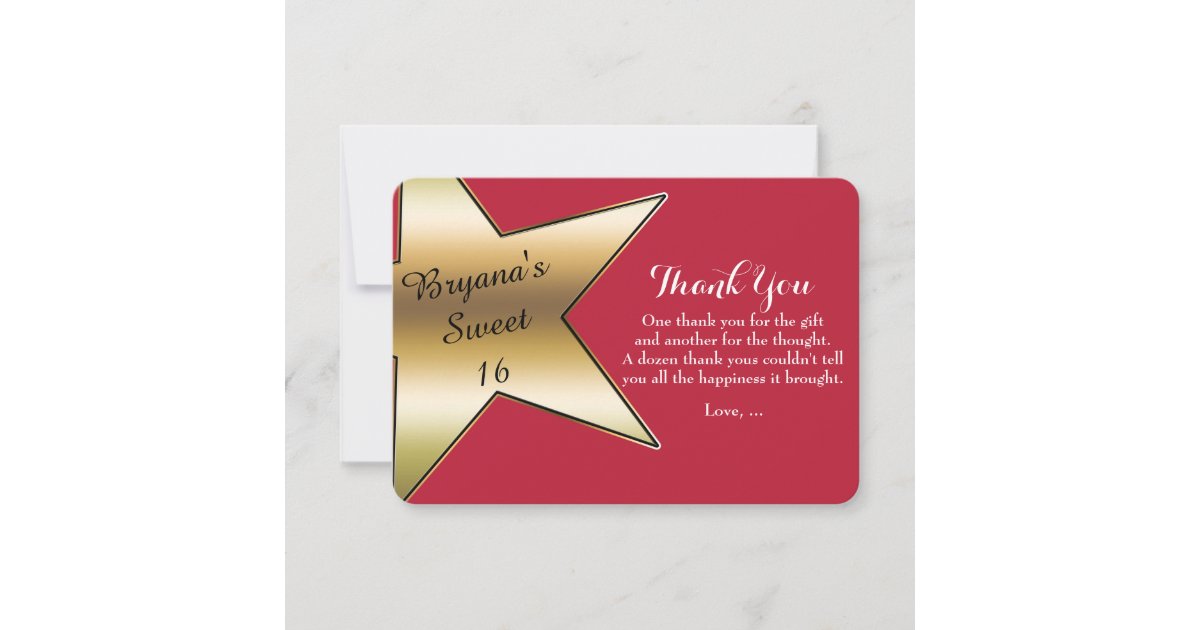 Hollywood Gold Star Red Thank You Cards | Zazzle