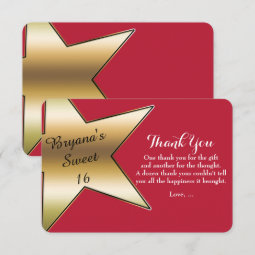 Hollywood Gold Star Red Thank You Cards | Zazzle