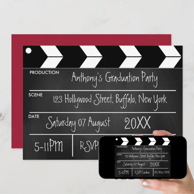 Hollywood Movie Graduation Party Chalkboard Invit Invitation | Zazzle