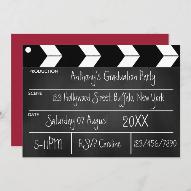 Hollywood Movie Graduation Party Chalkboard Invit Invitation | Zazzle