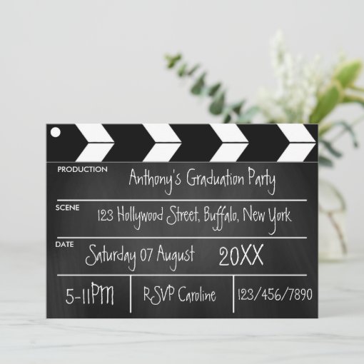 Hollywood Movie Graduation Party Chalkboard Invit Invitation | Zazzle