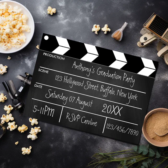 Hollywood Movie Graduation Party Chalkboard Invitation | Zazzle