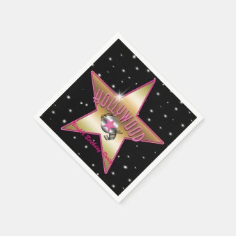 Hollywood Pink & Gold Star Black Birthday Party Paper Napkins | Zazzle