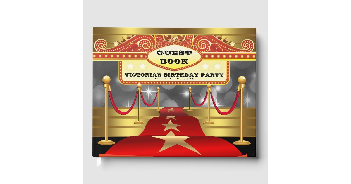 Hollywood Red Carpet Birthday Party Guest Book | Zazzle