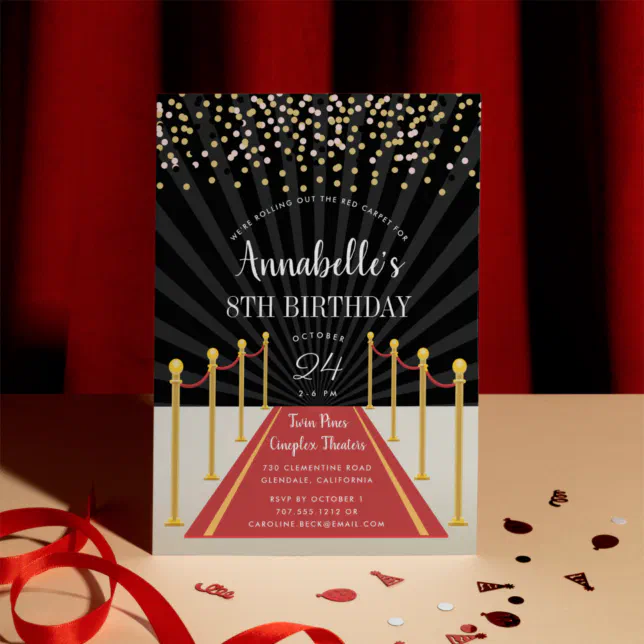 Hollywood Red Carpet Birthday Party Invitation | Zazzle